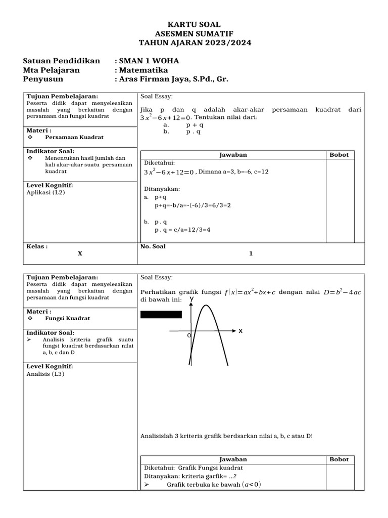 KARTU SOAL Matematika | PDF
