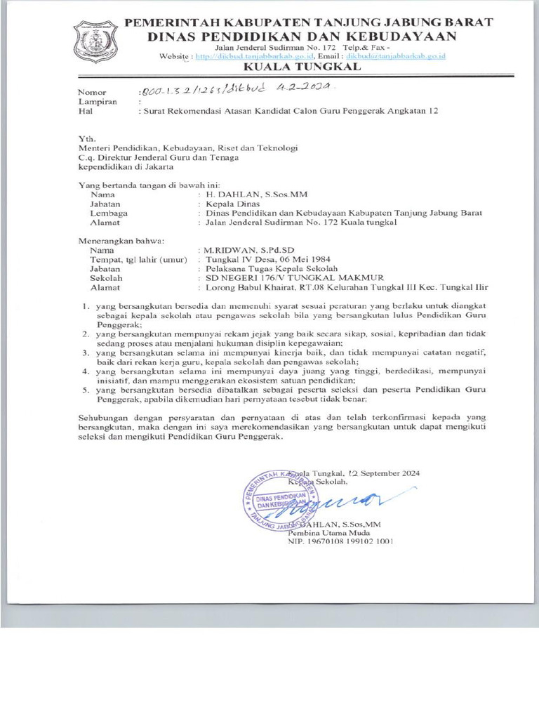 Surat Rekom An. M. Ridwan | PDF