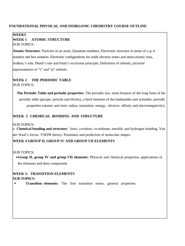 COURSE GUIDE NEW | PDF | Chemistry | Chemical Bond
