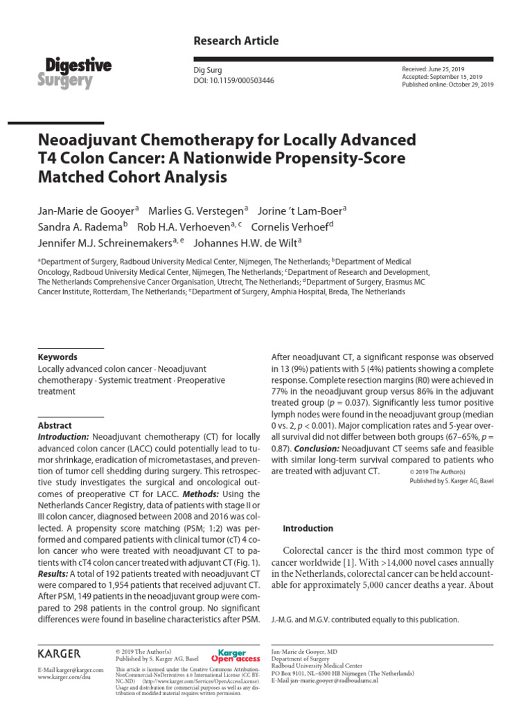Neoadjuvant Chemotherapy For Locally Advanced T4 Colon Cancer: A Nationwide Propensity-Score ...