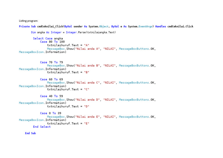 Contoh Listing Program Case - Select Case | PDF | Teaching Methods ...
