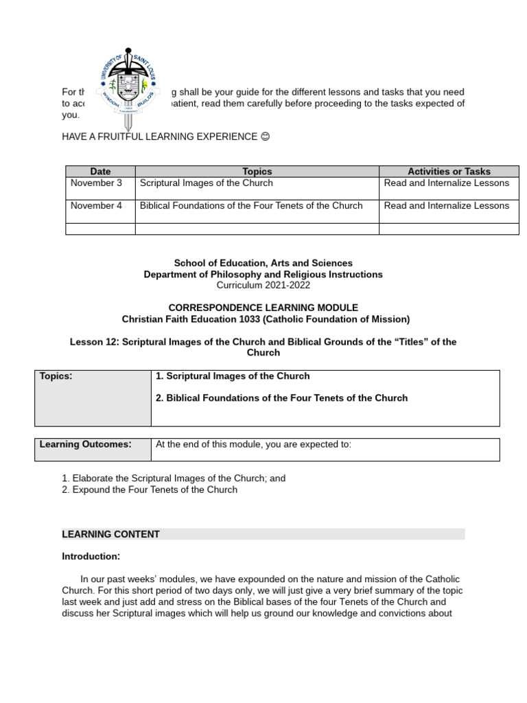 CFED 3 Week 12 Module Images N 4 Marks | PDF | Christian Church | Paul ...
