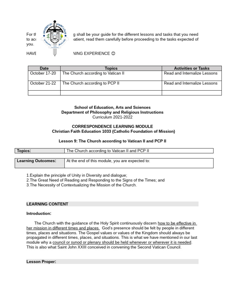 CFED 3 Week 11 Vat II N PCP II | PDF | Catholic Church | Second Vatican Council