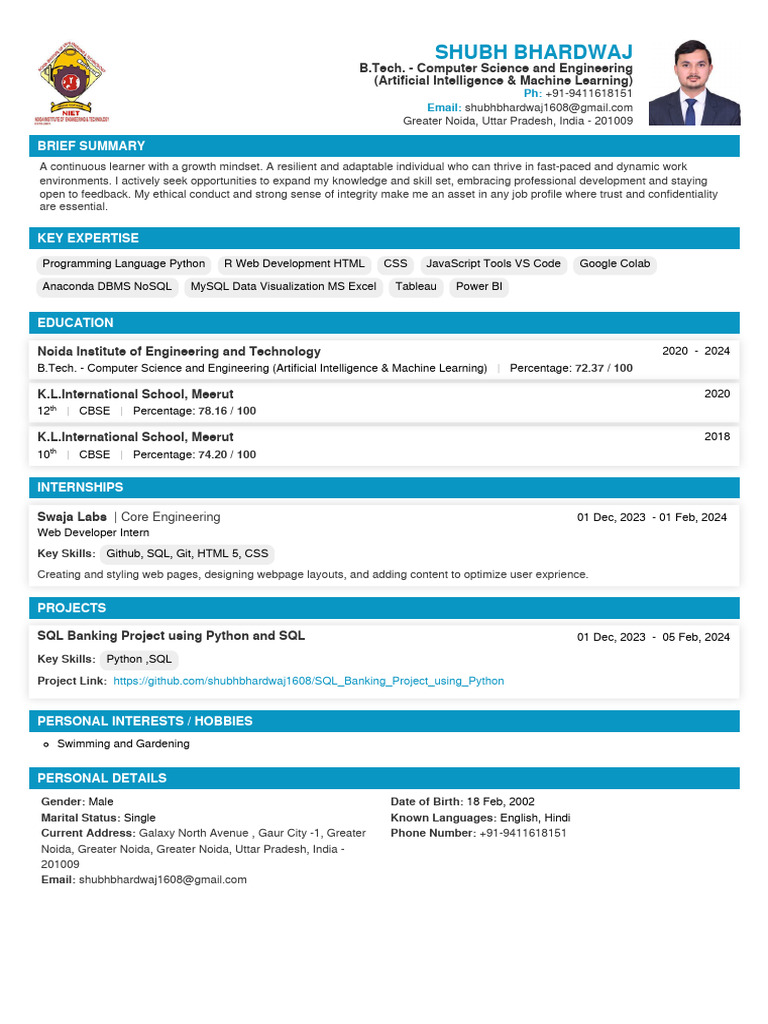 Shubh Bhardwaj Resume | PDF | Web Development | Software Engineering