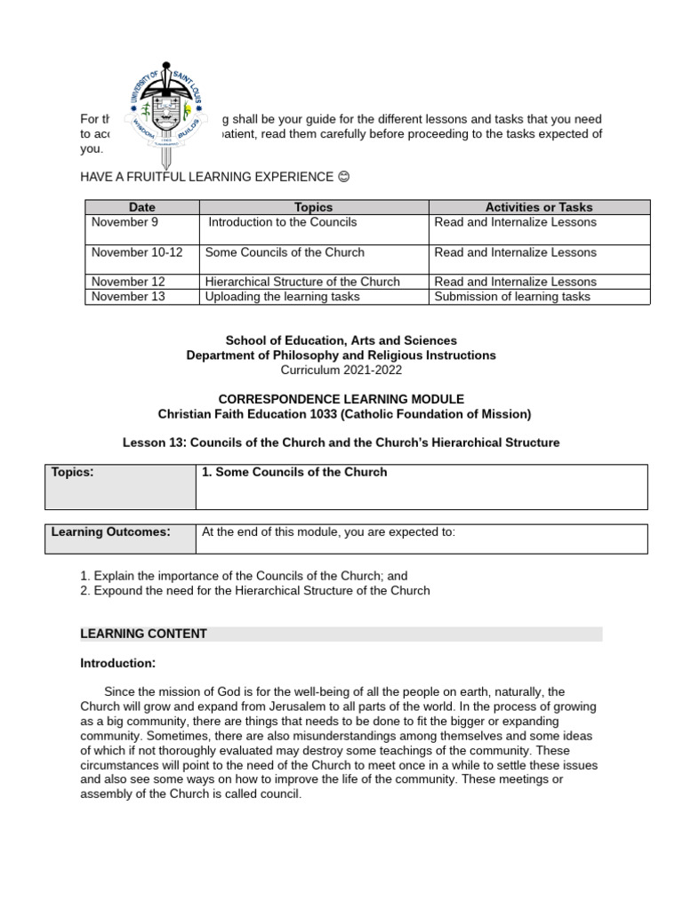 CFED 3 Week 13 Module Councils 4 | PDF | Catholic Church | Protestantism