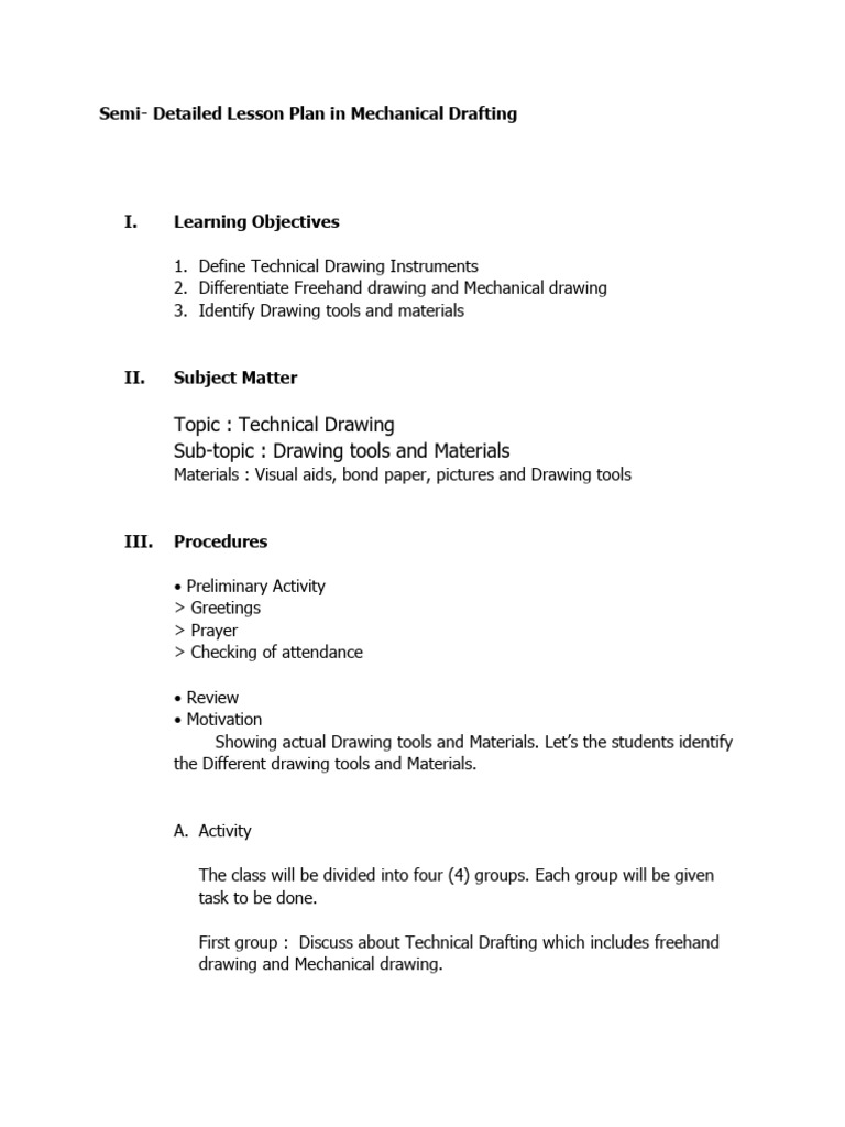 Jovy Jem Gonzaga Semi - Detailed Lesson Plan | PDF | Drawing | Technical Drawing