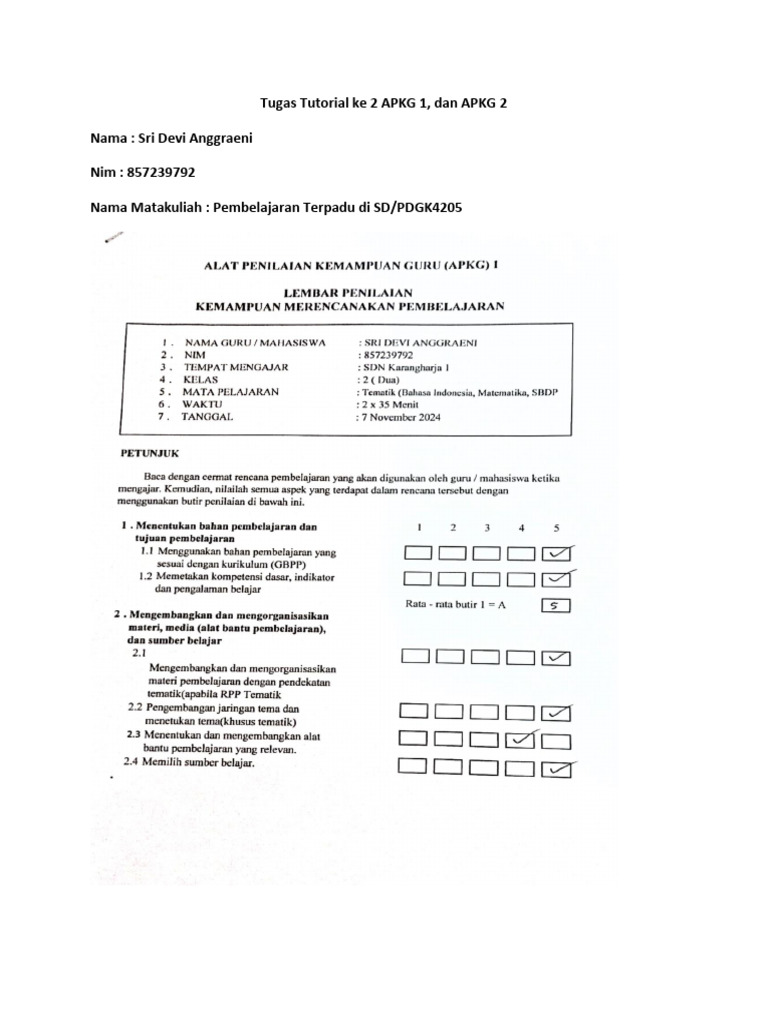 Tugas APKG 1 Dan APKG 2 Pembelajaran Terpadu Di SD | PDF