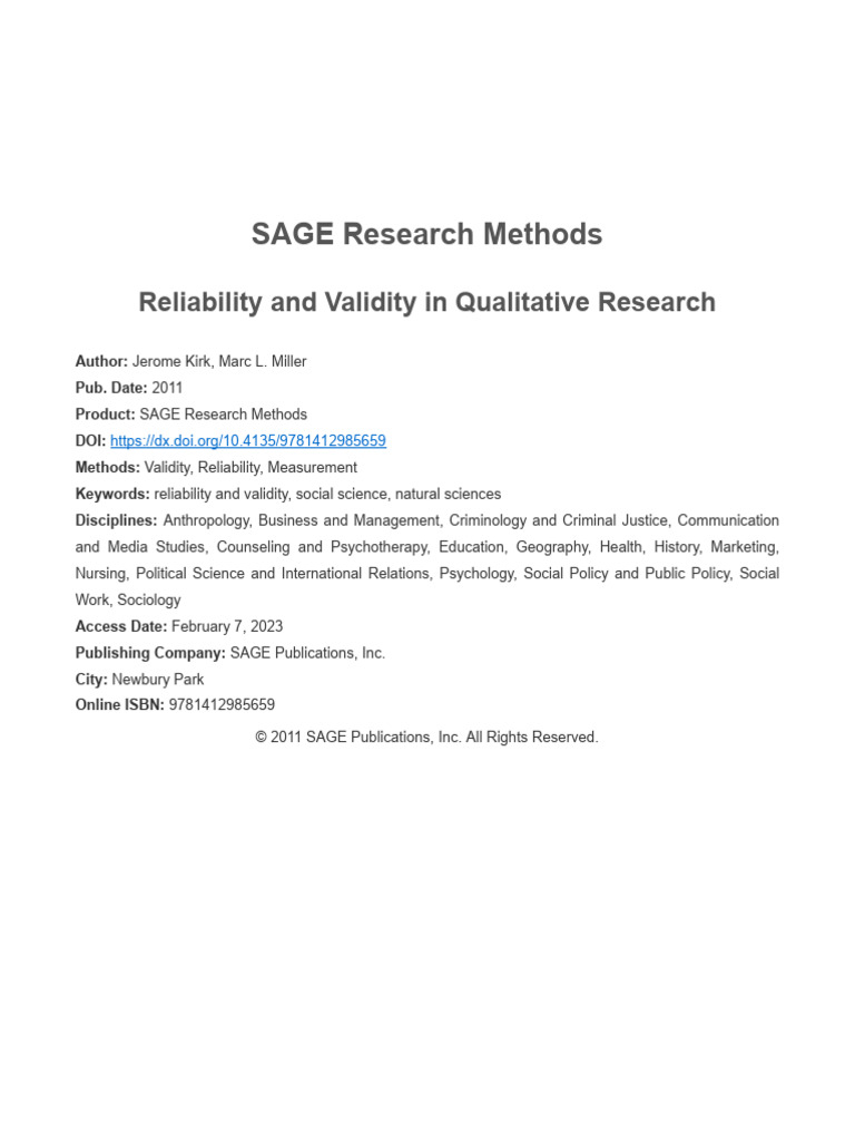 Reliability and Validity in Qualitative Research | PDF | Positivism | Validity (Statistics)