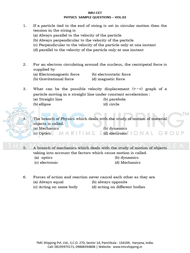 Physics IMU CET Sample Questions 04 | PDF | Radioactive Decay | Atomic ...