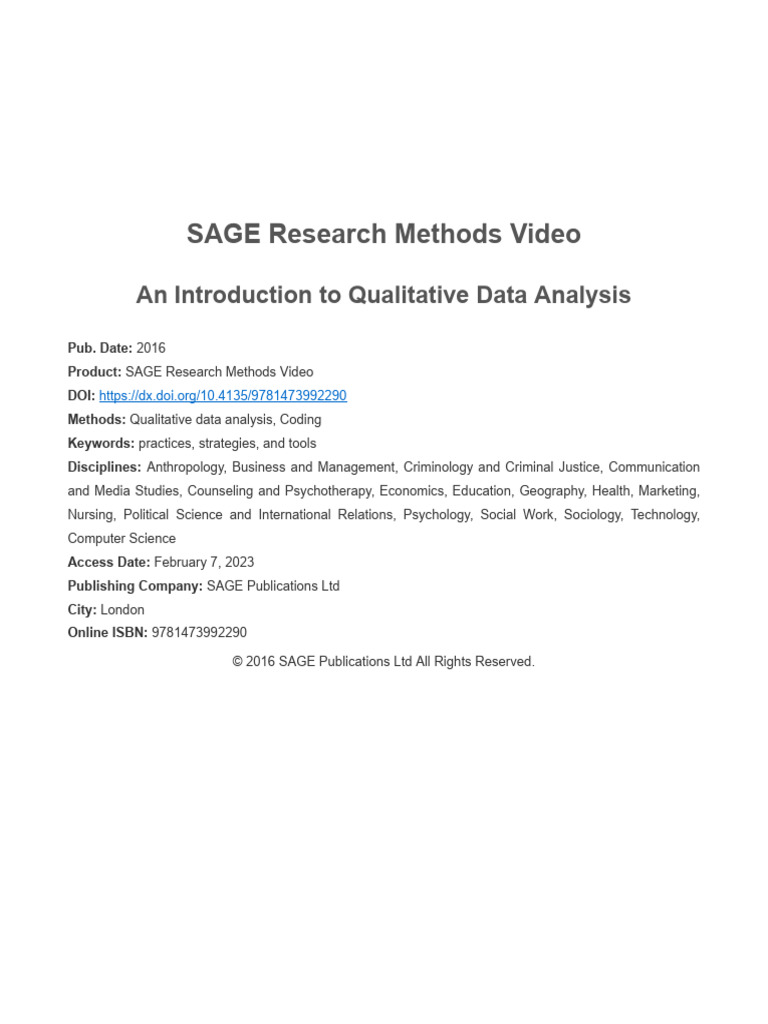 An Introduction To Qualitative Data Analysis | PDF | Qualitative ...