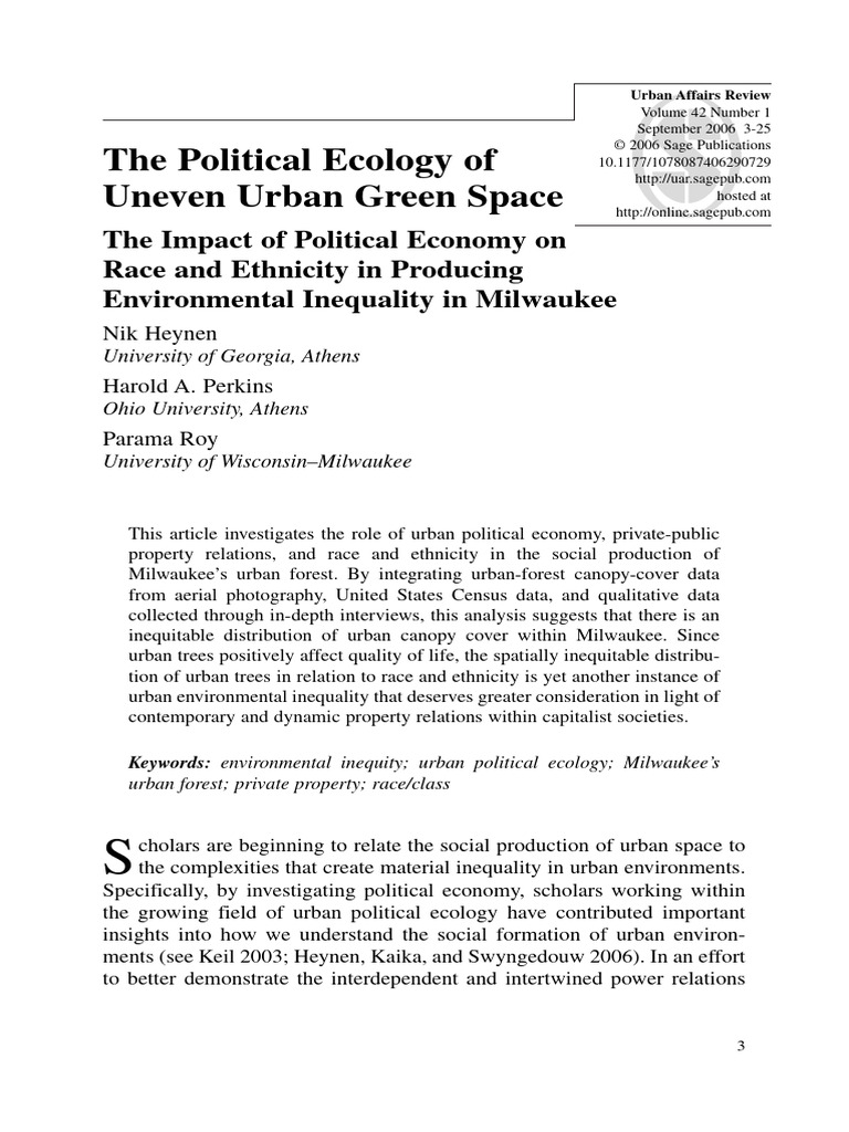 Urban Green Space Inequality in Milwaukee | PDF | Cost Of Living | Forests