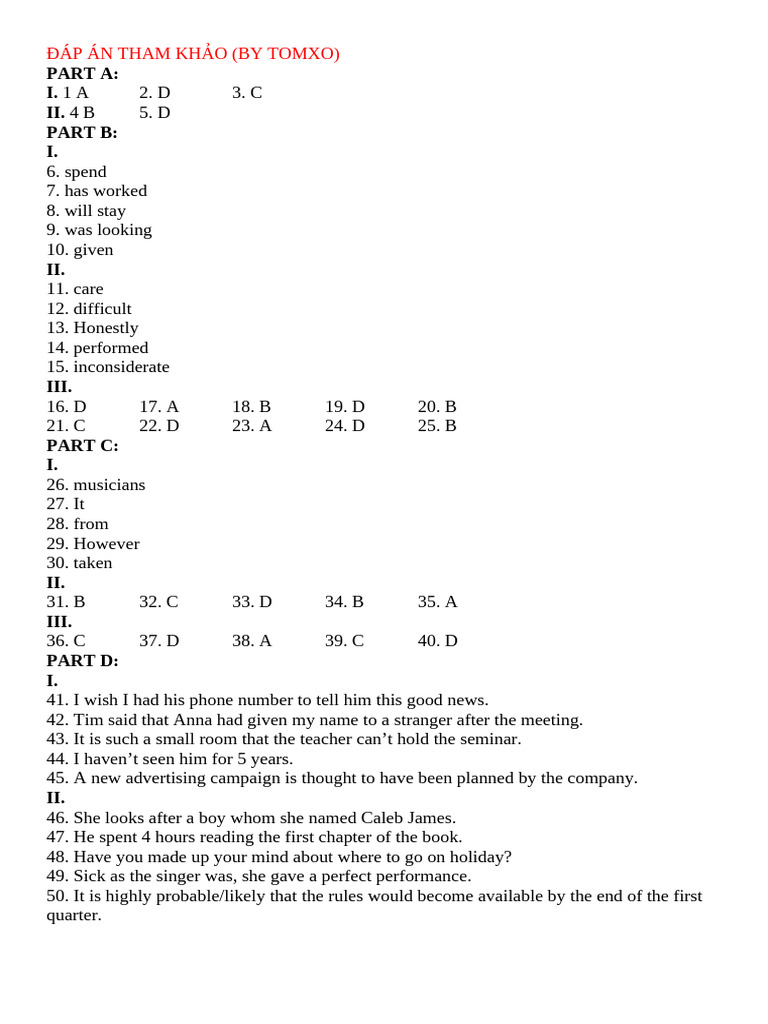 Đáp Án Tham KH o | PDF