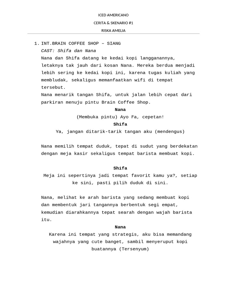CAST: Shifa Dan Nana: Iced Americano Cerita & Skenario #1 Riska Amelia | PDF