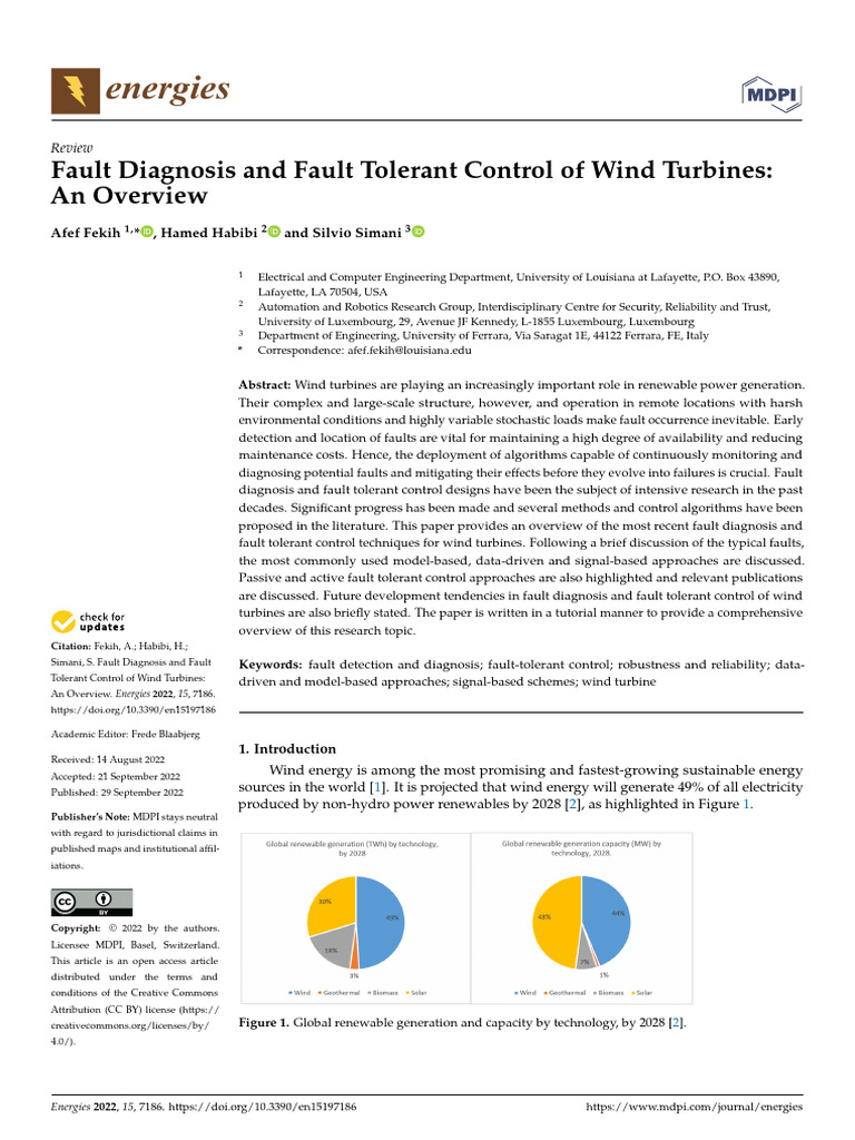 Fault Diagnosis and Fault Tolerant Control of Wind Turbines | PDF | Kalman Filter | Reliability ...