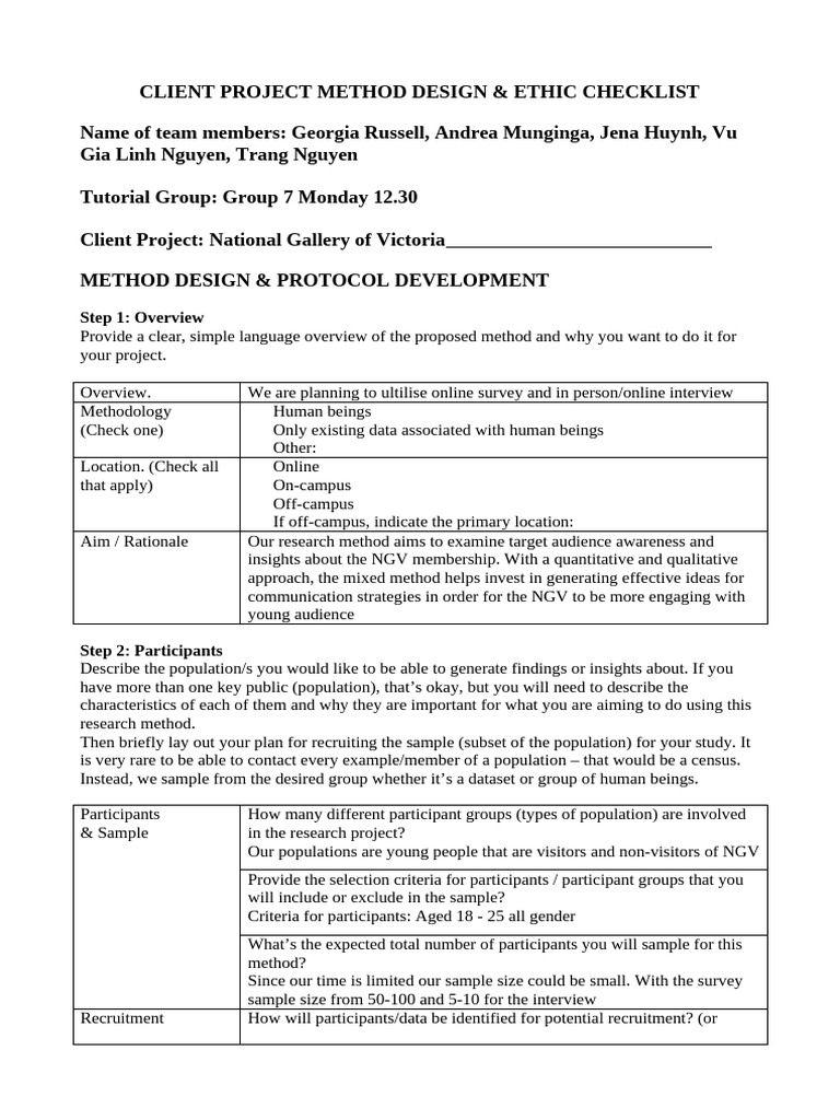 Method Design and Ethics Checklist | PDF | Sampling (Statistics ...