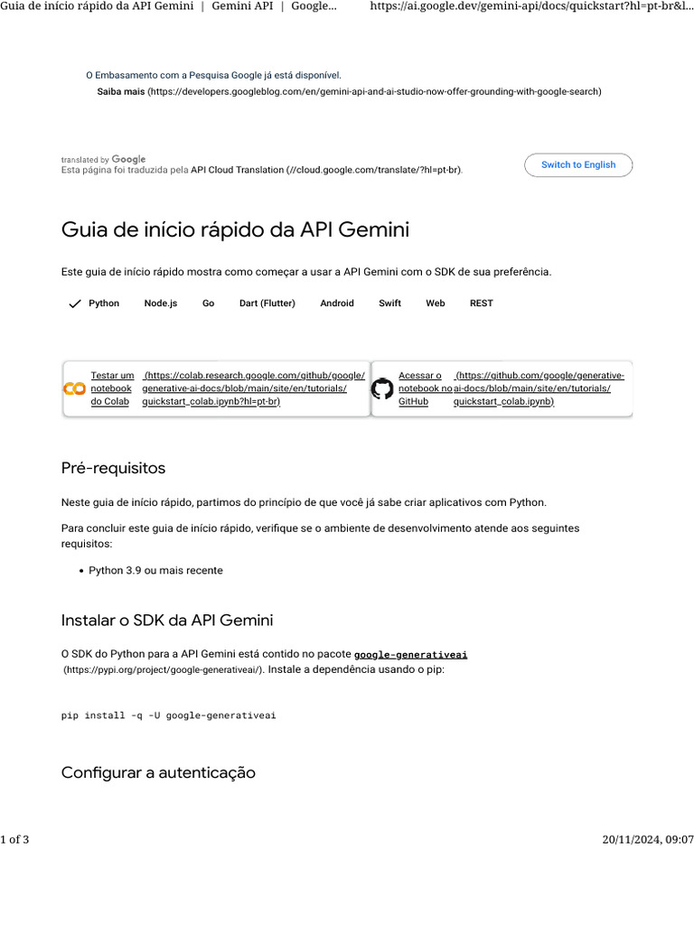 Guia Rápido da API Gemini em Python | PDF | Python (linguagem de ...