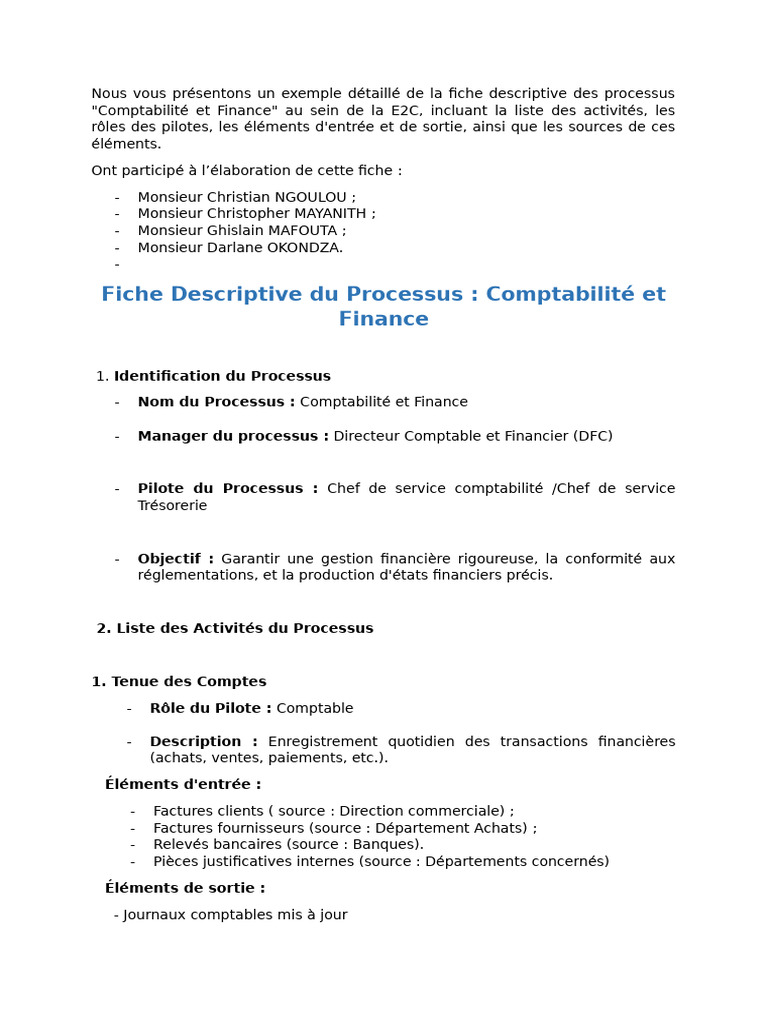Fiche Processus Comptabilité et Finance | PDF | Comptabilité | Banques