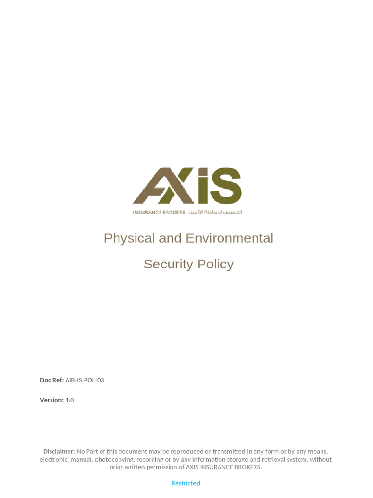 Physical and Environmental Security Policy | PDF | Access Control ...