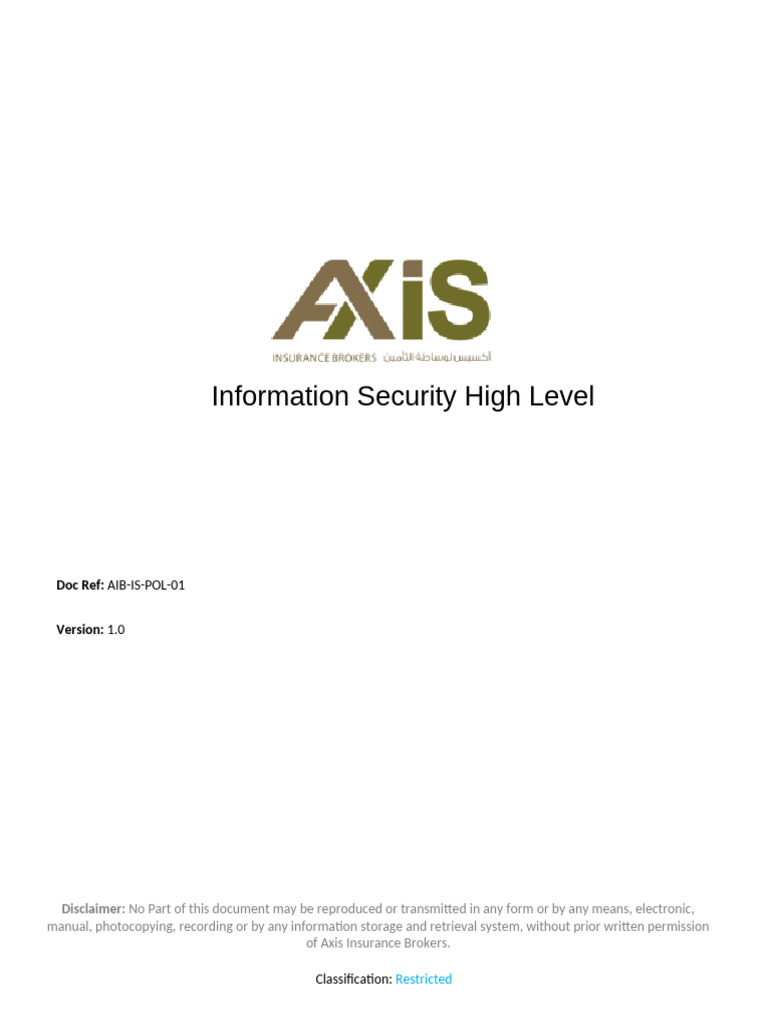 ISMS - 001 Information Security High Level Policy - v1.0 | PDF ...