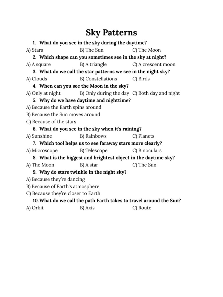 Day and Night Sky Quiz Guide | PDF | Social Science | Science & Mathematics