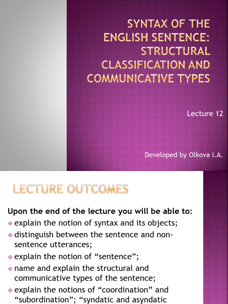 Theoretical Grammar - Lecture 12 | PDF | Clause | Sentence (Linguistics)