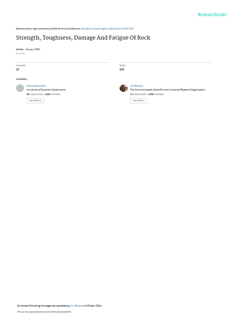 Strength Toughness Damage and Fatigue of Rock | PDF | Fracture ...