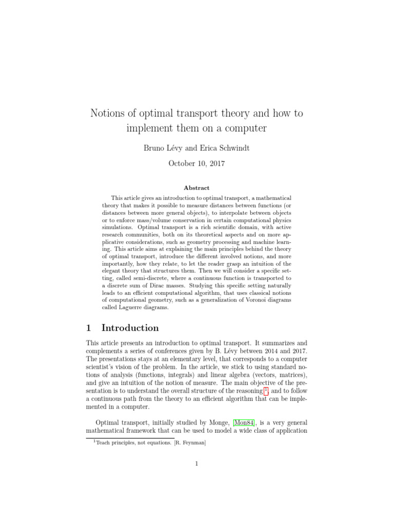 Notions of Optimal Transport Theory and How To | PDF | Function (Mathematics) | Euclidean Vector