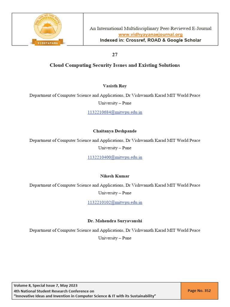 Cloud Computing Security Issues and Existing Solutions | PDF | Security | Computer Security