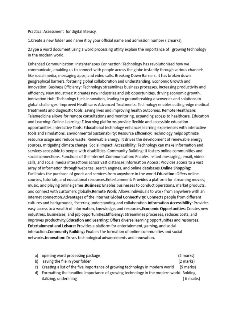 Digital Literacy Practical Assessment Guide | PDF | Educational ...