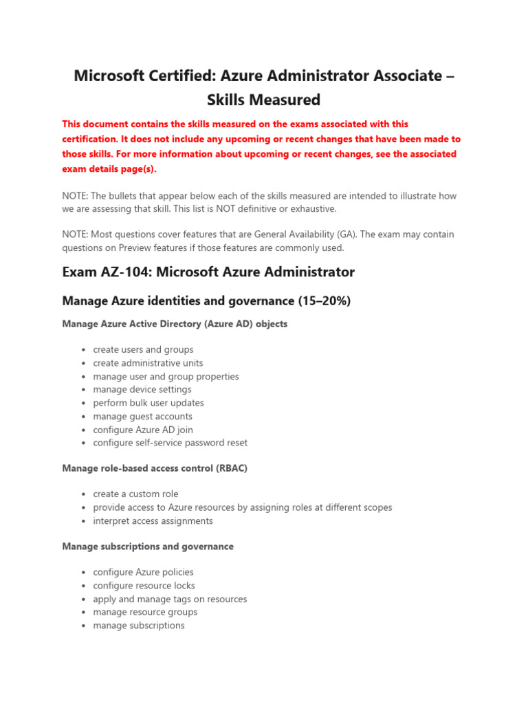 Microsoft Certified Azure Administrator Associate - Skills Measured ...
