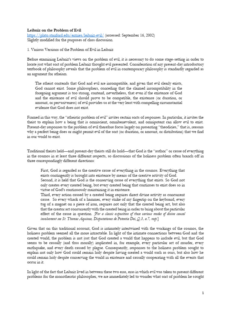 Leibniz's Theodicy and the Problem of Evil | PDF | Problem Of Evil ...
