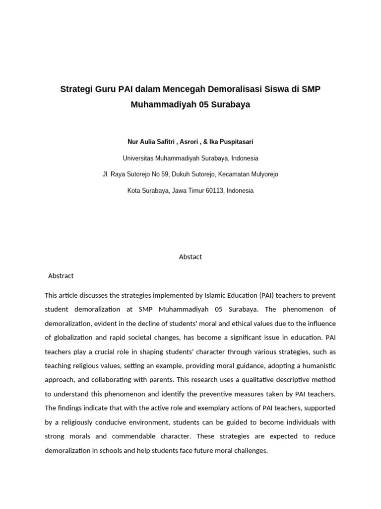 Strategi PAI Cegah Demoralisasi Siswa | PDF