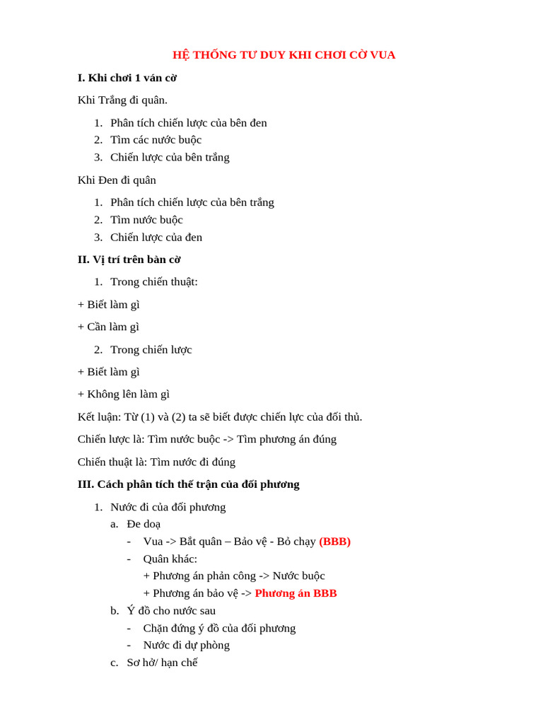 HỆ THỐNG TƯ DUY KHI CHƠI CỜ VUA | PDF