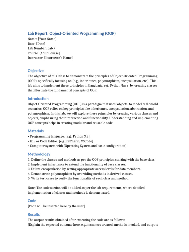 OOP Lab Report Template | PDF | Object Oriented Programming | Method (Computer Programming)
