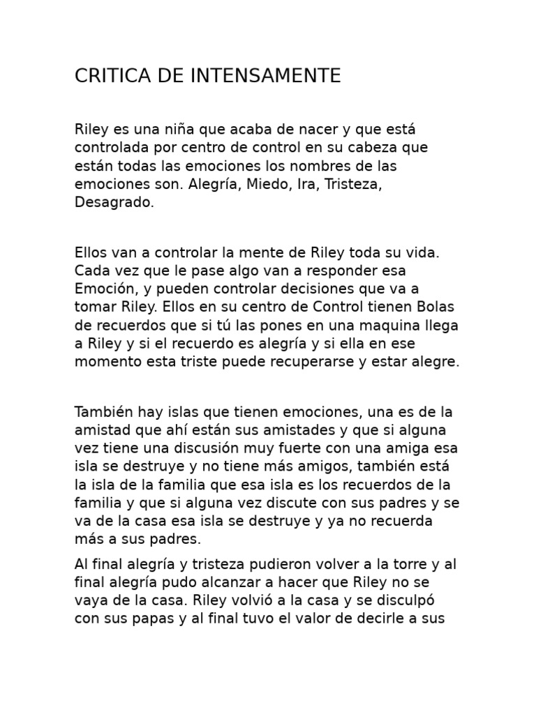 CRITICA DE INTENSAMENTE Ukjghytjwh4yu5y43thn | PDF | Las emociones