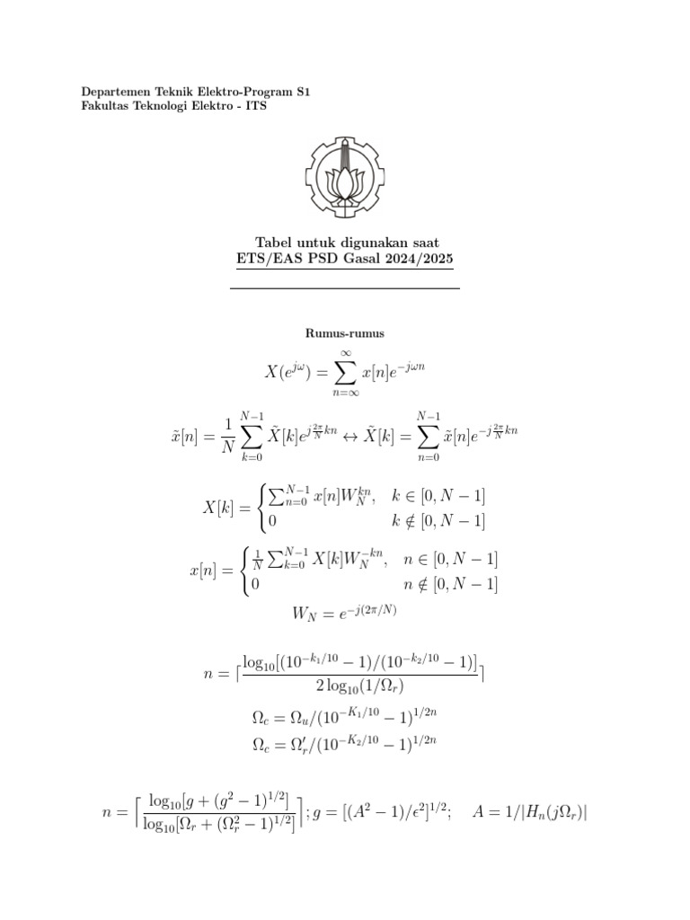 Tabel Dan Rumus PSD | PDF | Low Pass Filter | Computer Engineering