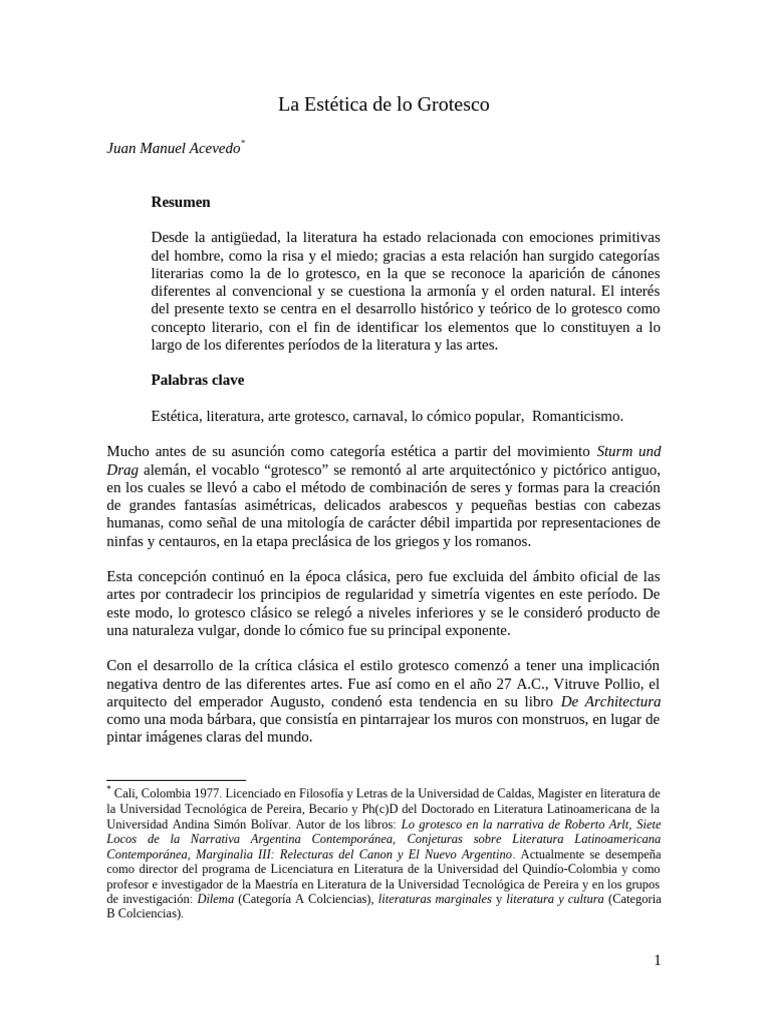 La Estetica de Lo Grotesco | PDF | Grotesco | Romanticismo