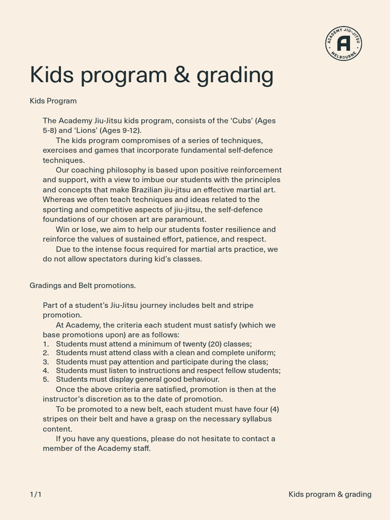 Kids Jiu-Jitsu Program & Grading Guide | PDF