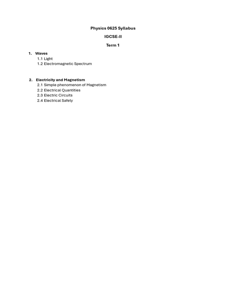 Syllabus Physics 0625 IG-2 Term 1 | PDF