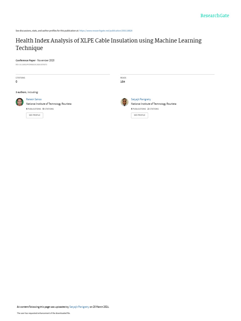 Health Index Analysis of XLPE Cable Insulation Using Machine Learning Technique | PDF ...