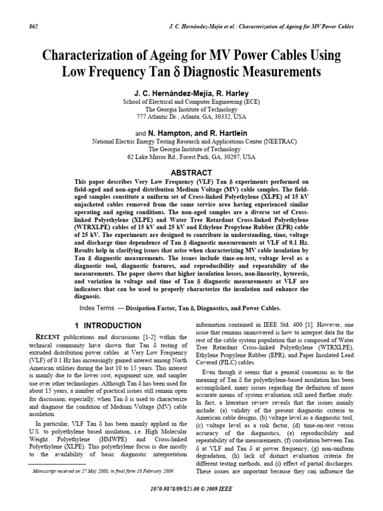 VLF Tan δ Analysis of MV Power Cables | PDF | Insulator (Electricity ...