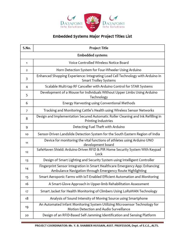 Major Project Titles List - 2024-25 A.Y. | PDF | Internet Of Things | Cmos