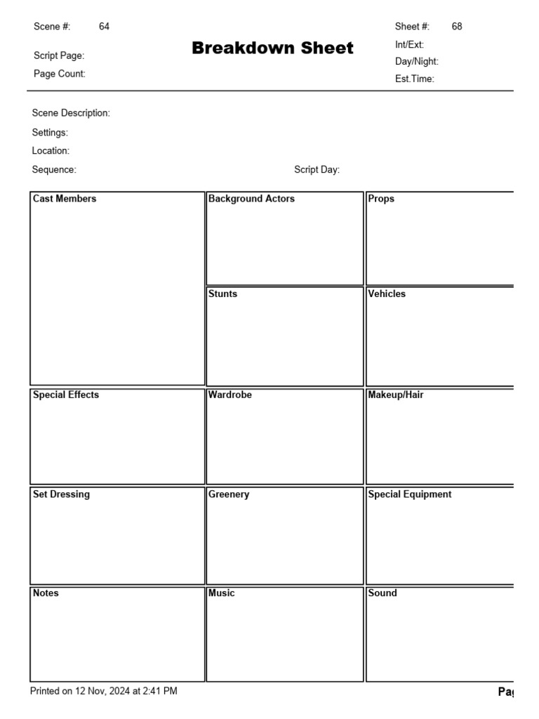 Melodrama Breakdown Sheets | PDF