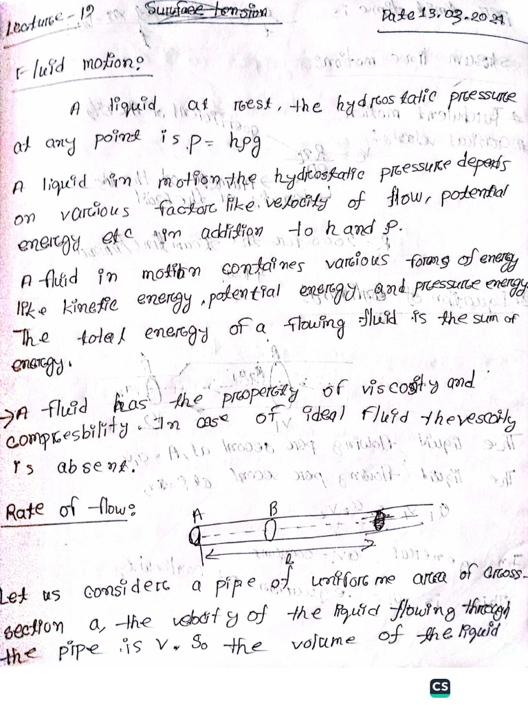 Fluid Dynamics Class Lecture Pdf