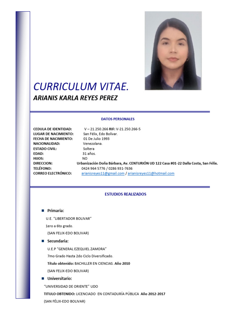 Currículum Arianis Reyes 2024 | PDF