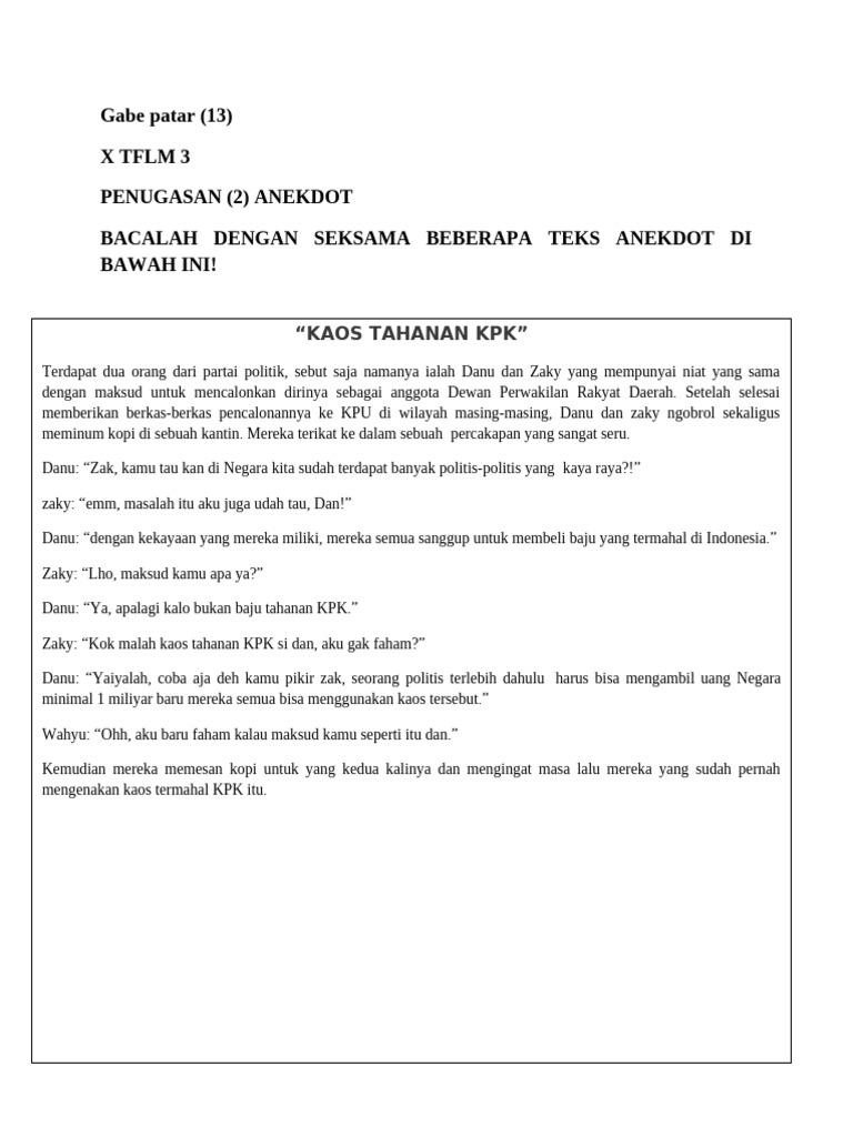 PENUGASAN ANEKDOT (2) Gabe Patar | PDF