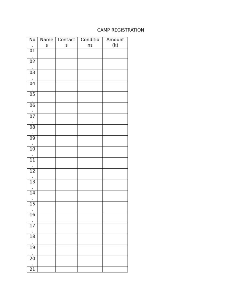 Camp Registration | PDF | Games & Activities | Teaching Methods & Materials