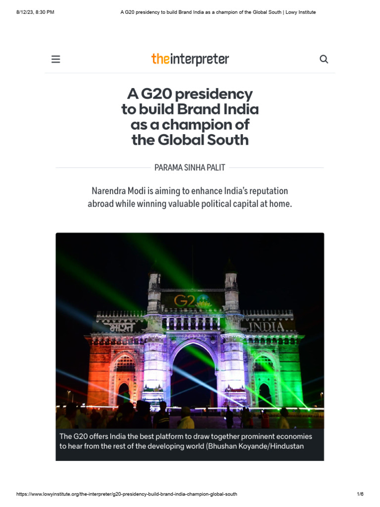 A G20 Presidency To Build Brand India As A Champion of The Global South ...