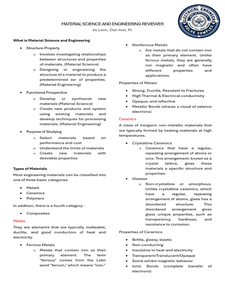 Material Science and Engineering Reviewer | PDF | Materials Science ...