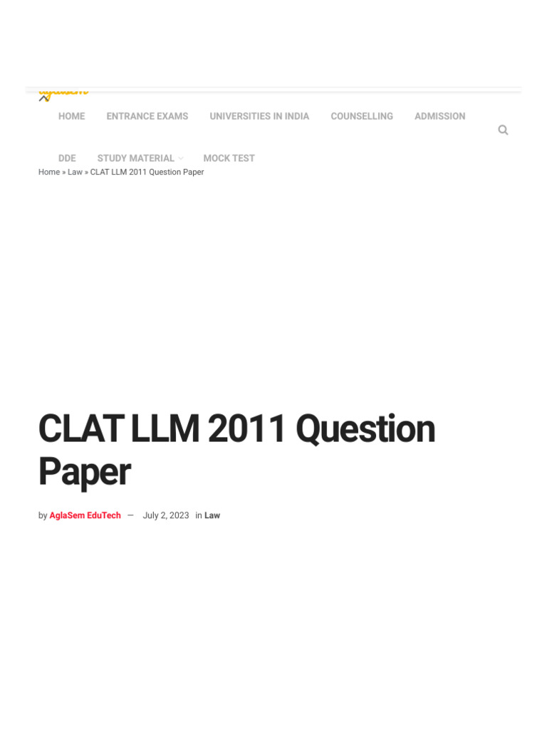 2011 CLAT LLM Question Paper | PDF | Tort | Mens Rea